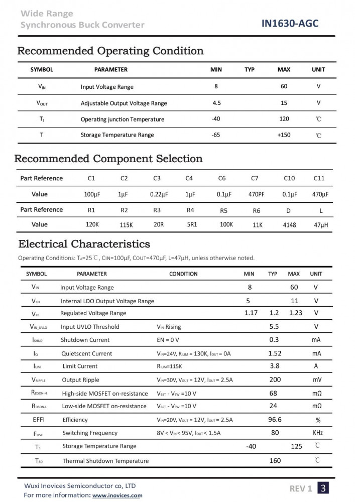 IN1630-AGC datasheet page 3