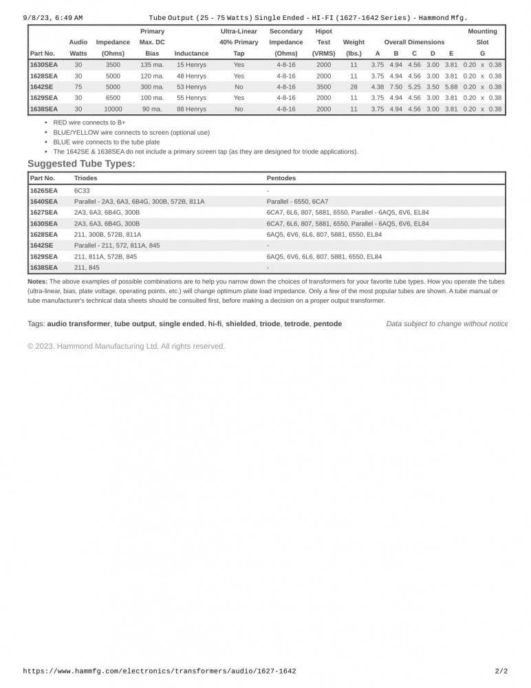 Hammond 1638SEA technical document page 2
