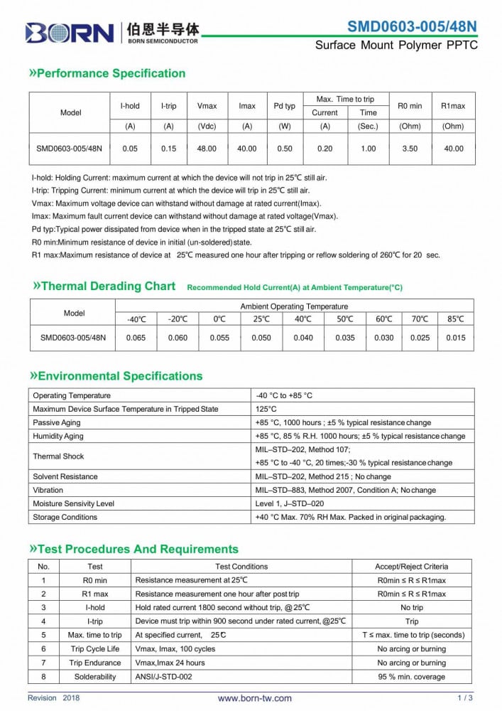BORN SMD0603-005/48N datasheet page 1