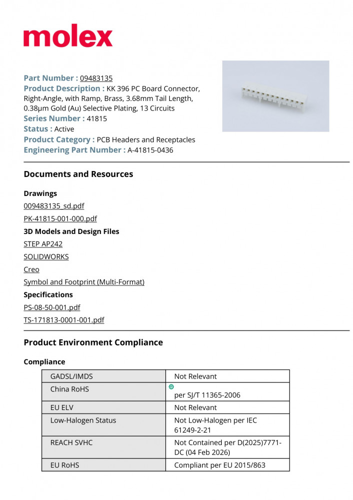 MOLEX KK 396 technical document page 1