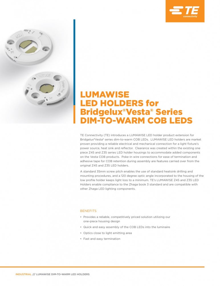 TE Connectivity LUMAWISE Z35 LED holder technical document page 1