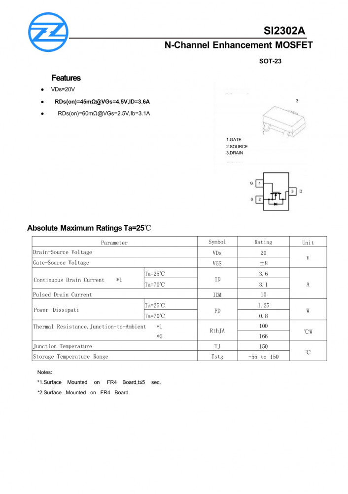 SI2302A datasheet page 1