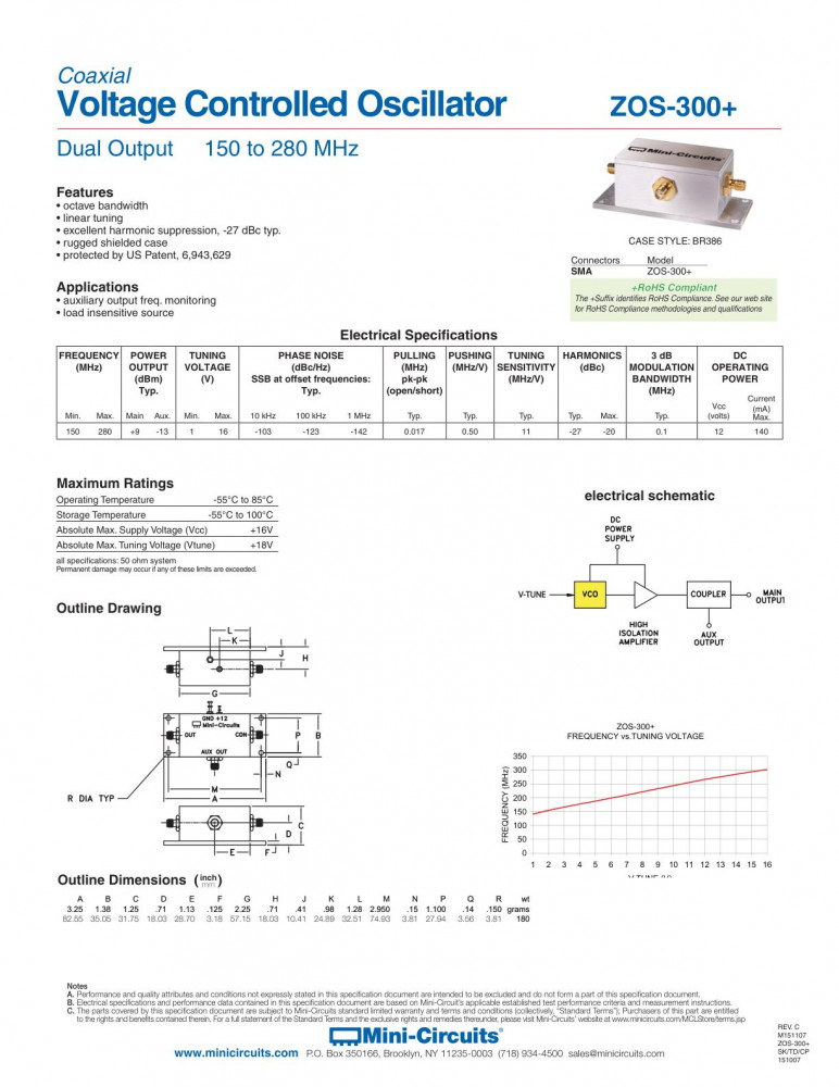 Mini-Circuits ZOS-300+ technical document page