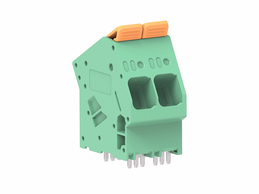 10.00mm Pitch Lever Activated Fixed Mount PCB Terminal Block, 35° Wire Entry, Bussed Terminals, 2 Circuits for sale