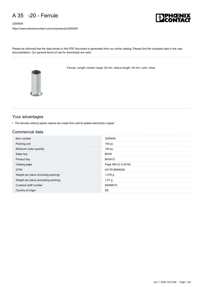 Phoenix Contact 3200409 datasheet page 1