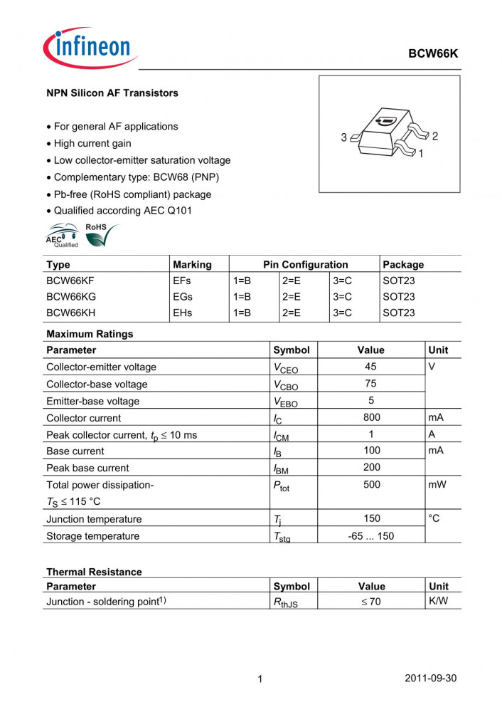 BCW 66KG E6327 datasheet page 1