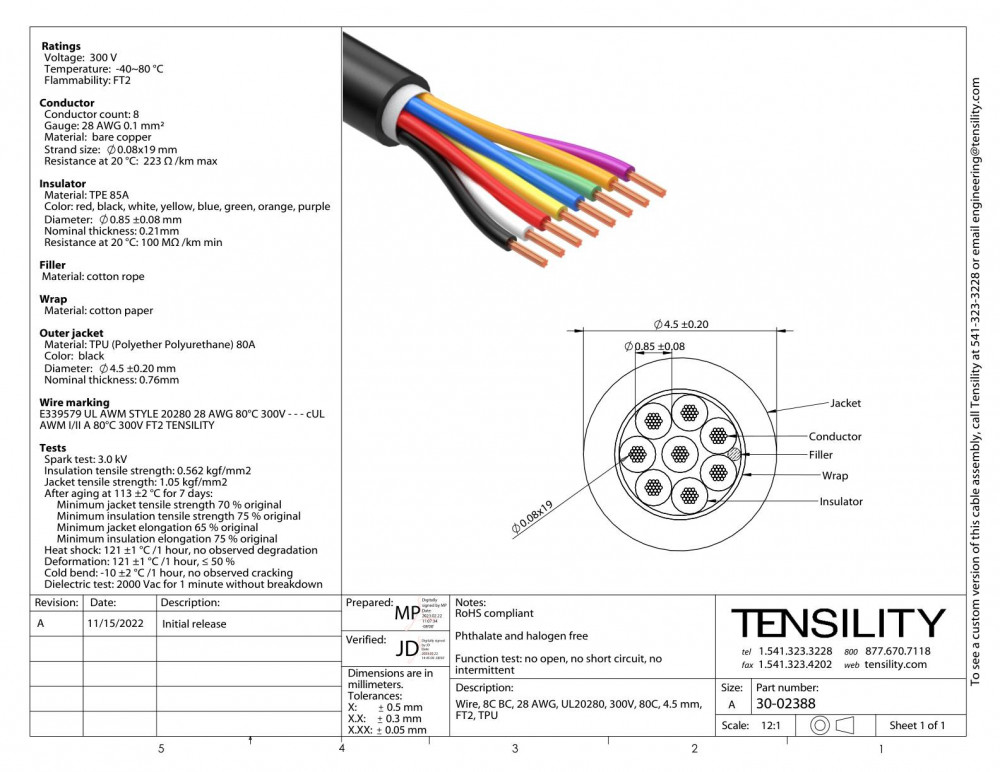 Tensility International 30-02388 cable product drawing and specification
