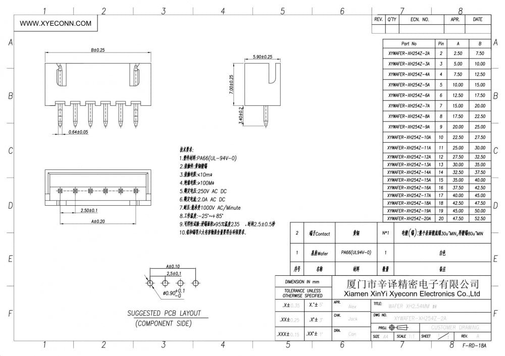 XYWAFER-XH254Z-2A manufacturer drawing preview
