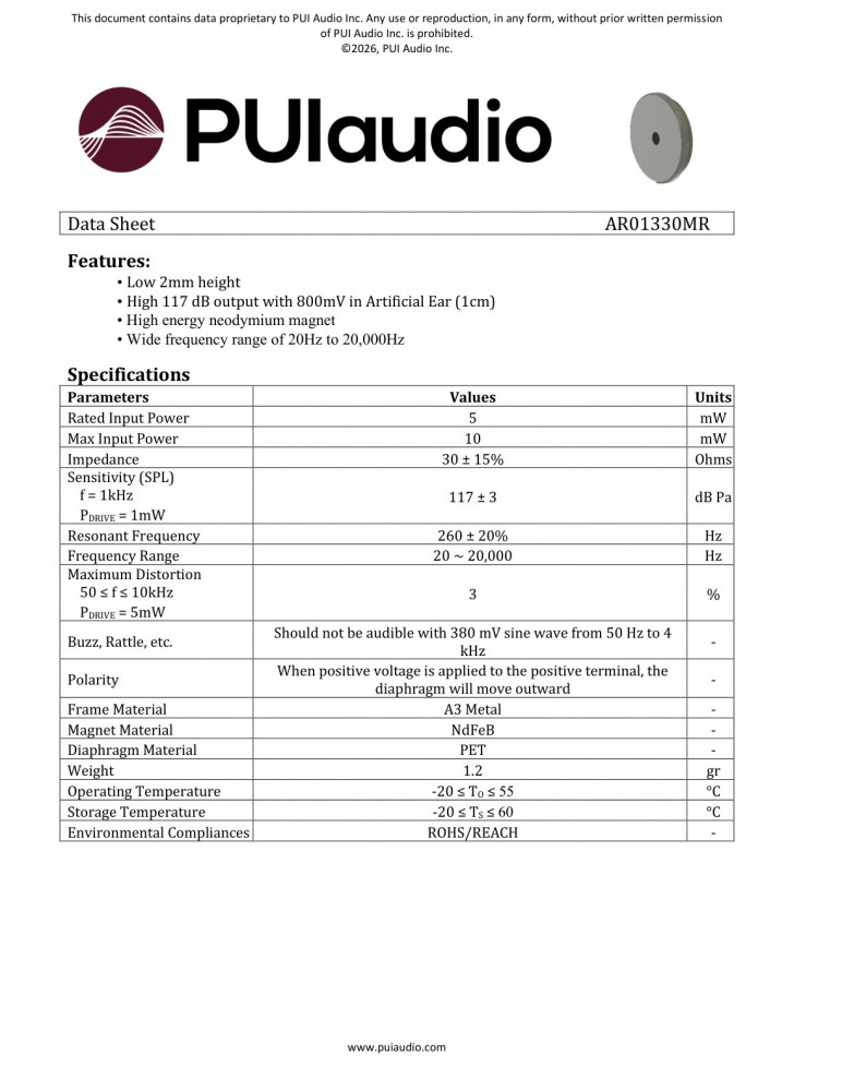 AR01330MR datasheet visual, page 1