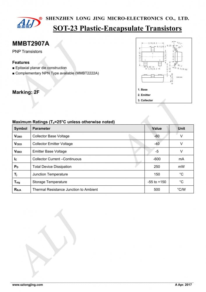 ALJ MMBT2907A(2F) datasheet page 1