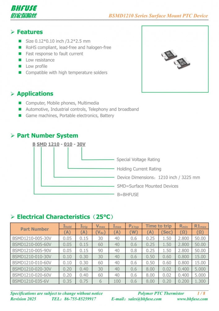 BHFUSE BSMD1210 series datasheet page 1
