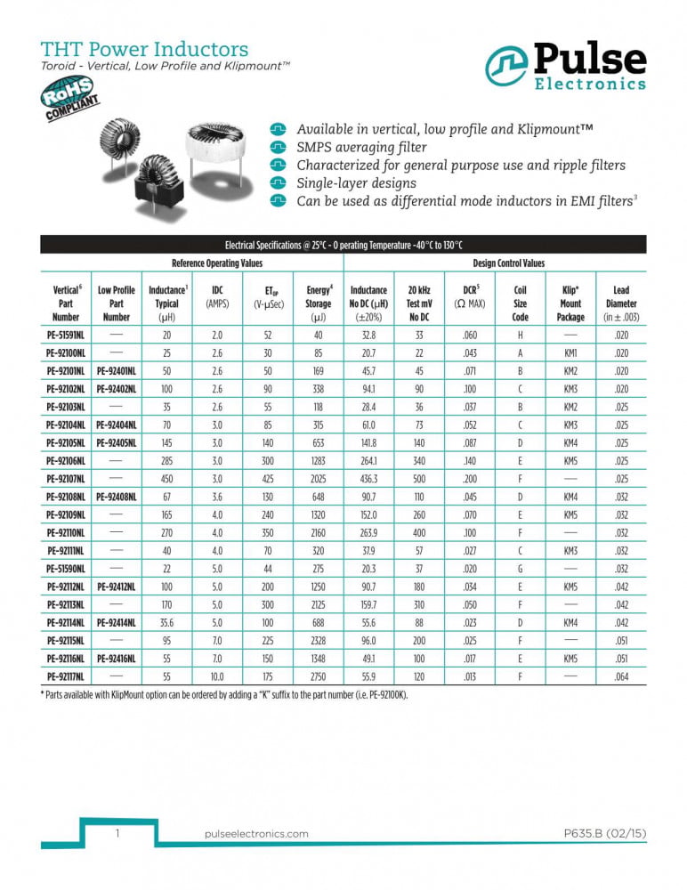 PE-92112KNL datasheet page 1