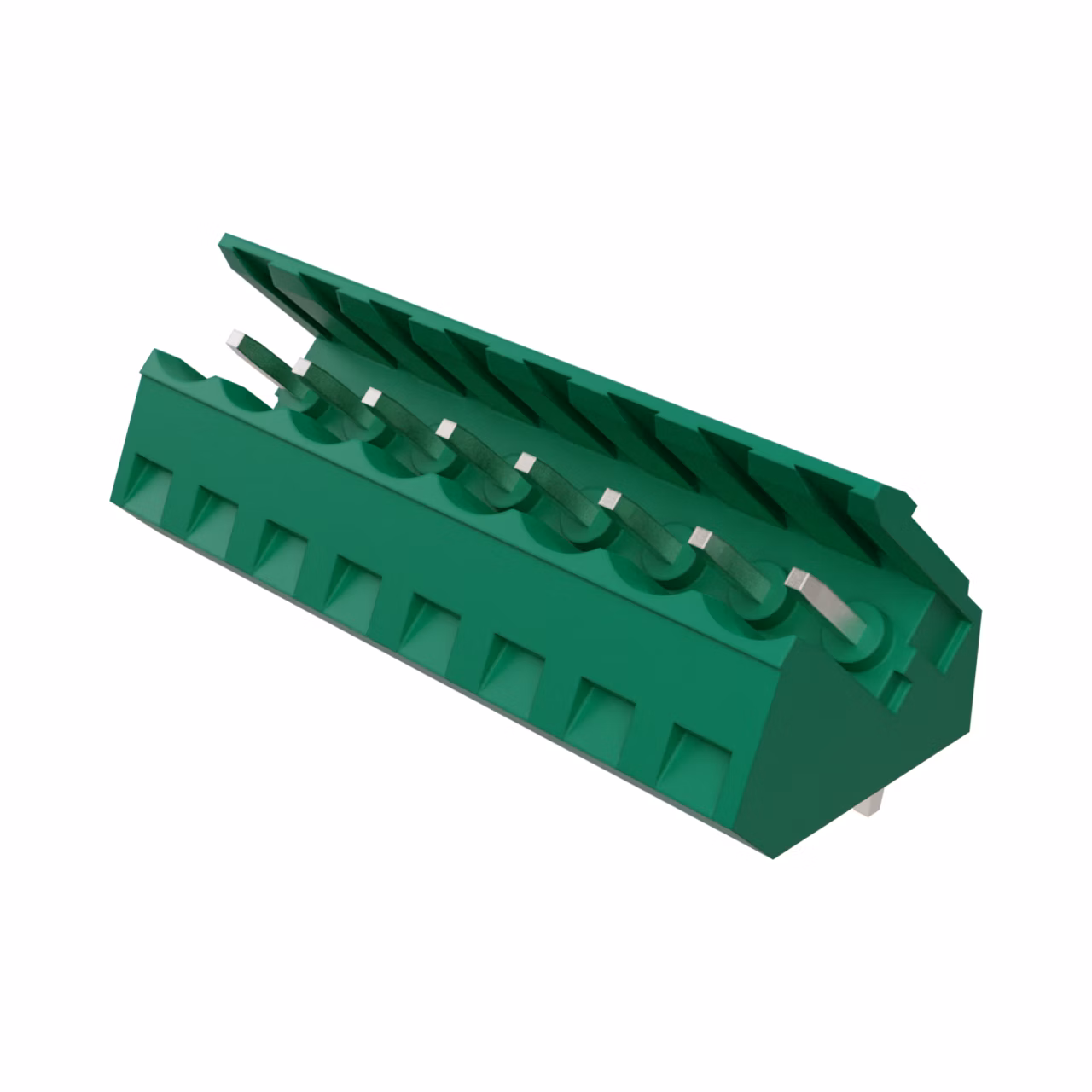 5.00mm Pitch Eurostyle 45° Angle PCB Header, Open Ends, 8 Circuits, Green for sale
