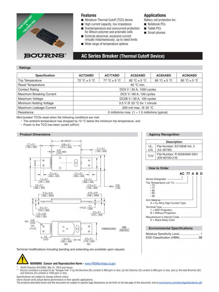 BOURNS AC Series datasheet page 1
