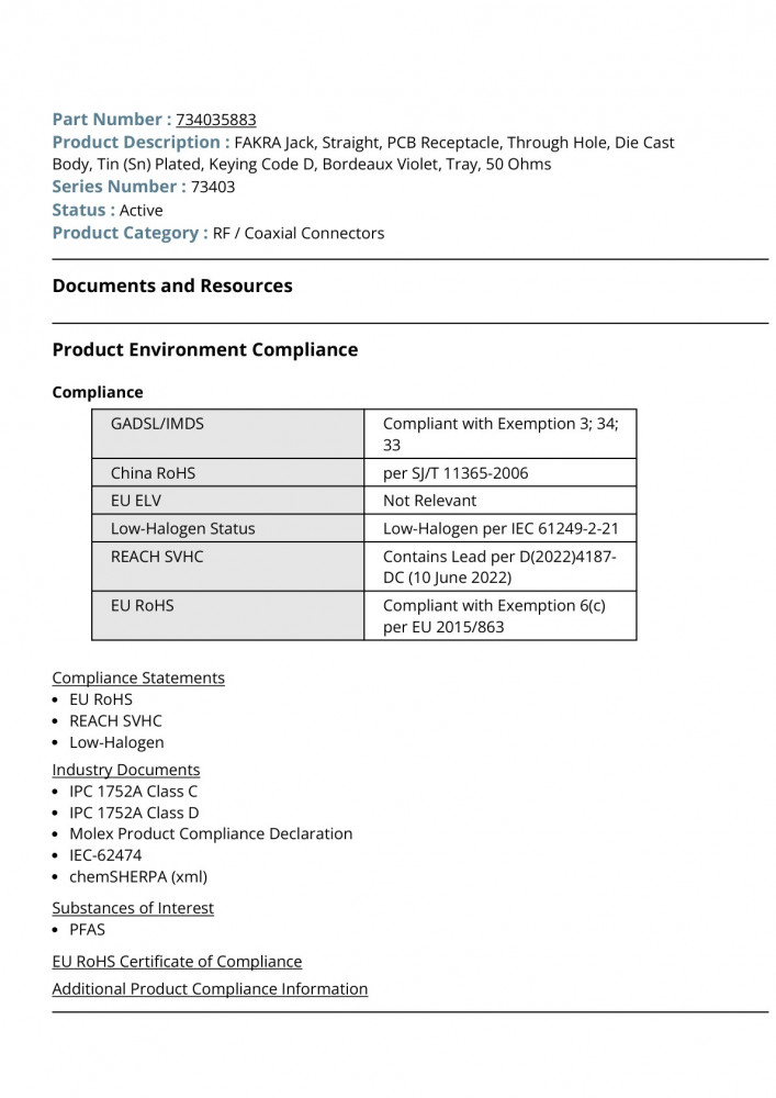 Technical document image 1 for MOLEX 734035883
