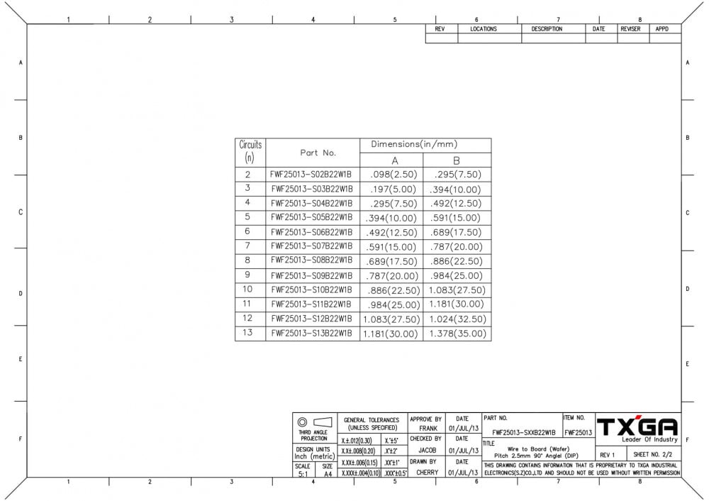 TXGA FWF25013-S13B22W1B technical drawing page 2