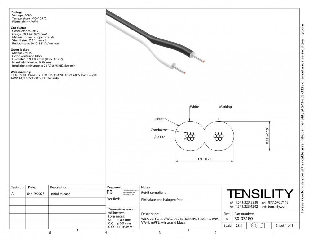 Tensility International 30-03180 product drawing