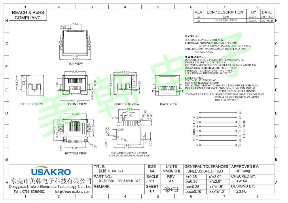 USAKRO DGUKCB861188GWA6SB1075 technical drawing