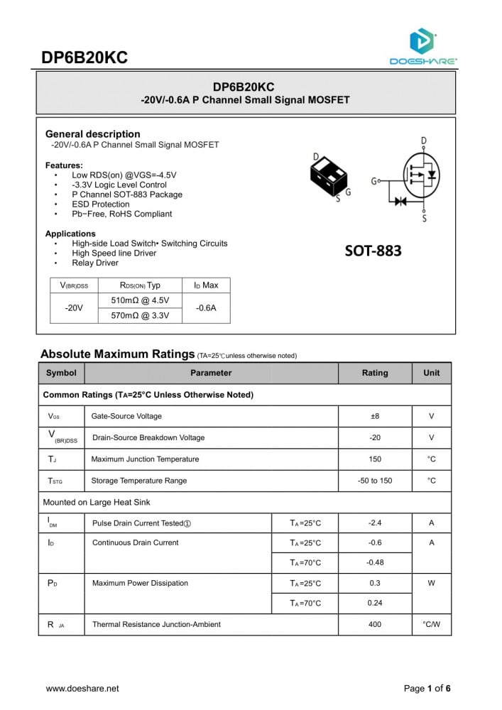 DP6B20KC datasheet page 1
