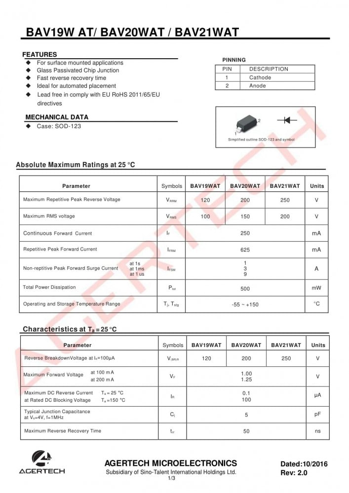 BAV21WAT datasheet page 1