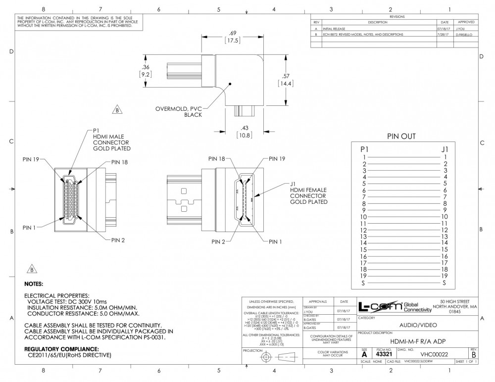 L-com VHC00022 technical drawing preview