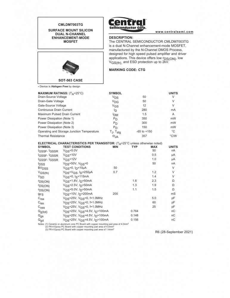 CMLDM7003T TR datasheet page 1