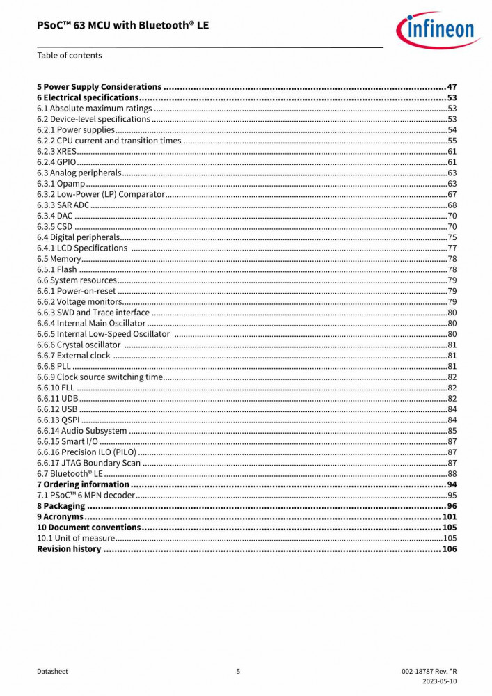 CY8C6347LQI-BLD52 datasheet page 5