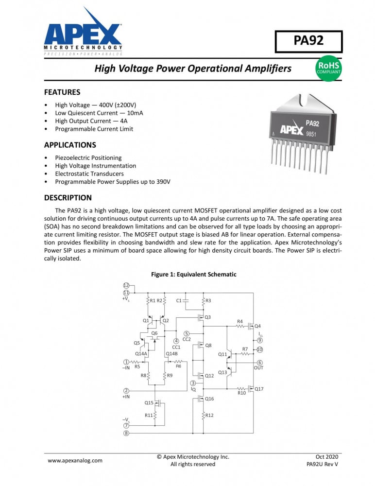 PA92EE datasheet page 1