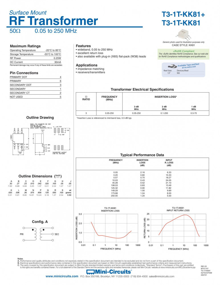 Mini-Circuits T3-1T-KK81+ datasheet preview