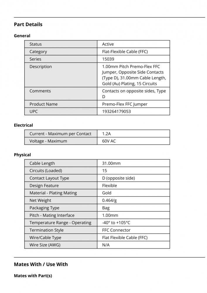 MOLEX FFC family specification page 2
