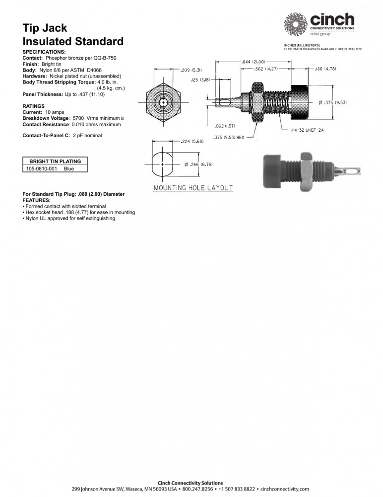 Bel Fuse 105-0810-001 technical drawing