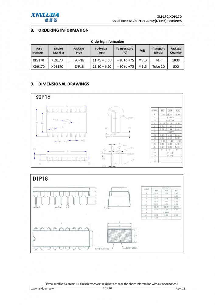 XL9170 datasheet page 10