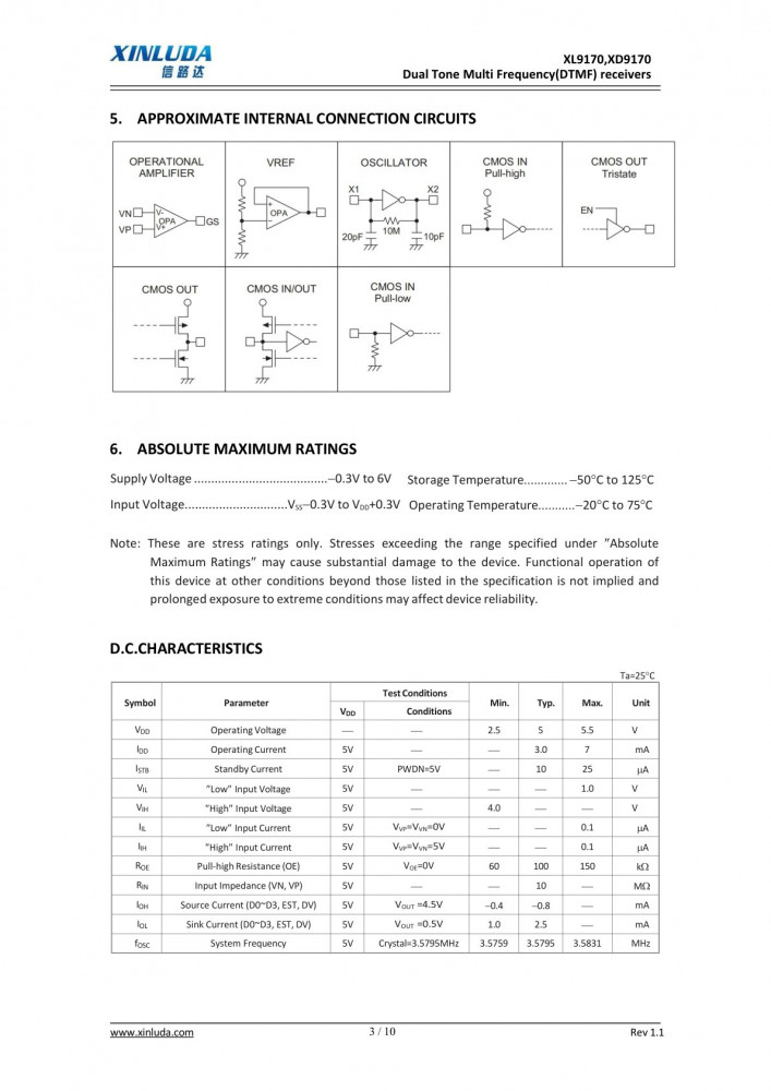 XL9170 datasheet page 3