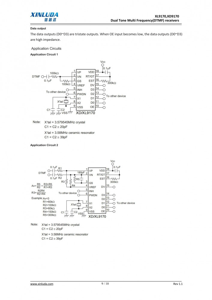 XL9170 datasheet page 9
