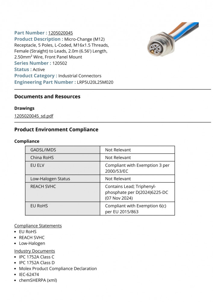 Molex product drawing page 1