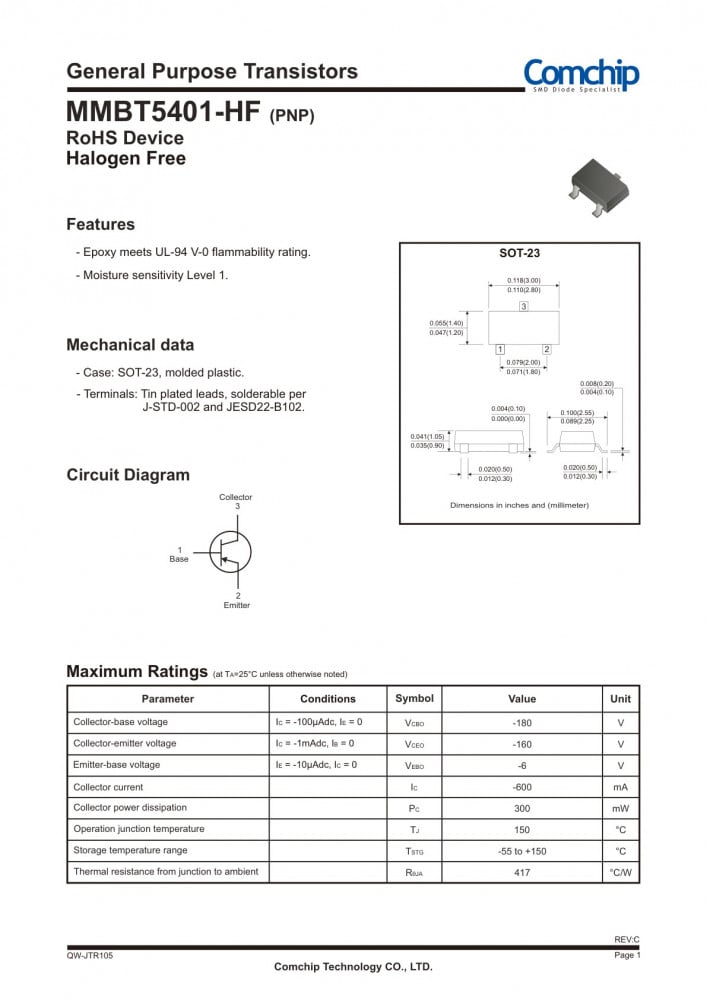 MMBT5401-HF datasheet page 1