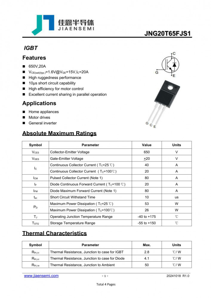 JNG20T65FJS1 datasheet page 1
