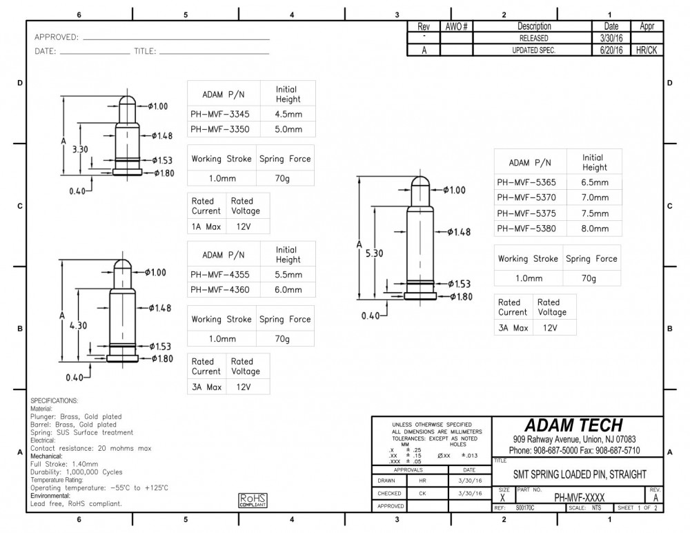 ADAM TECH PH-MVF-XXXX technical drawing, page 1