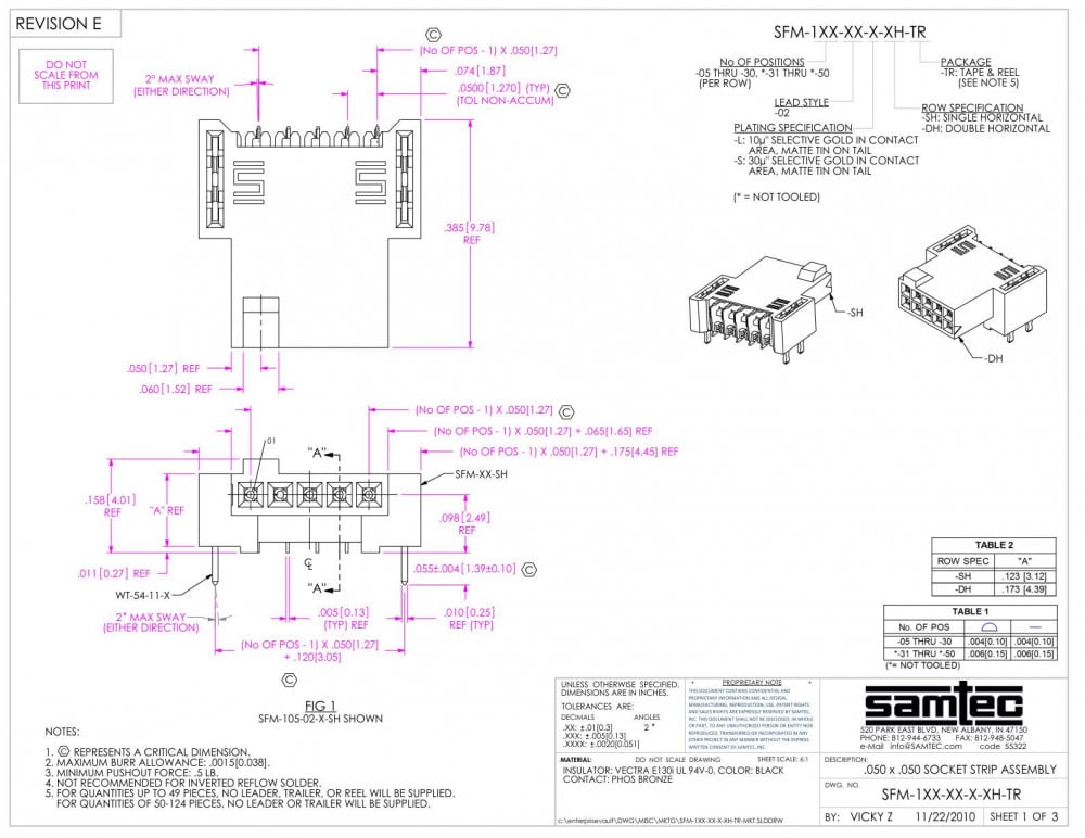 Samtec SFM-115-02-S-DH-TR technical drawing page 1