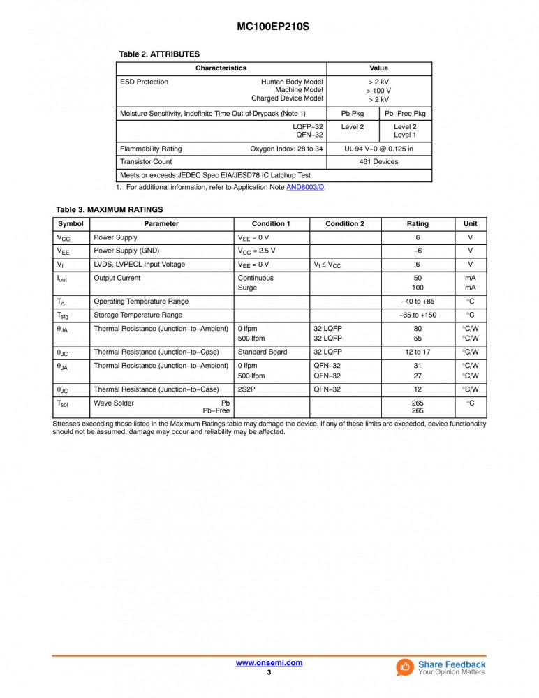 MC100EP210S datasheet page 3