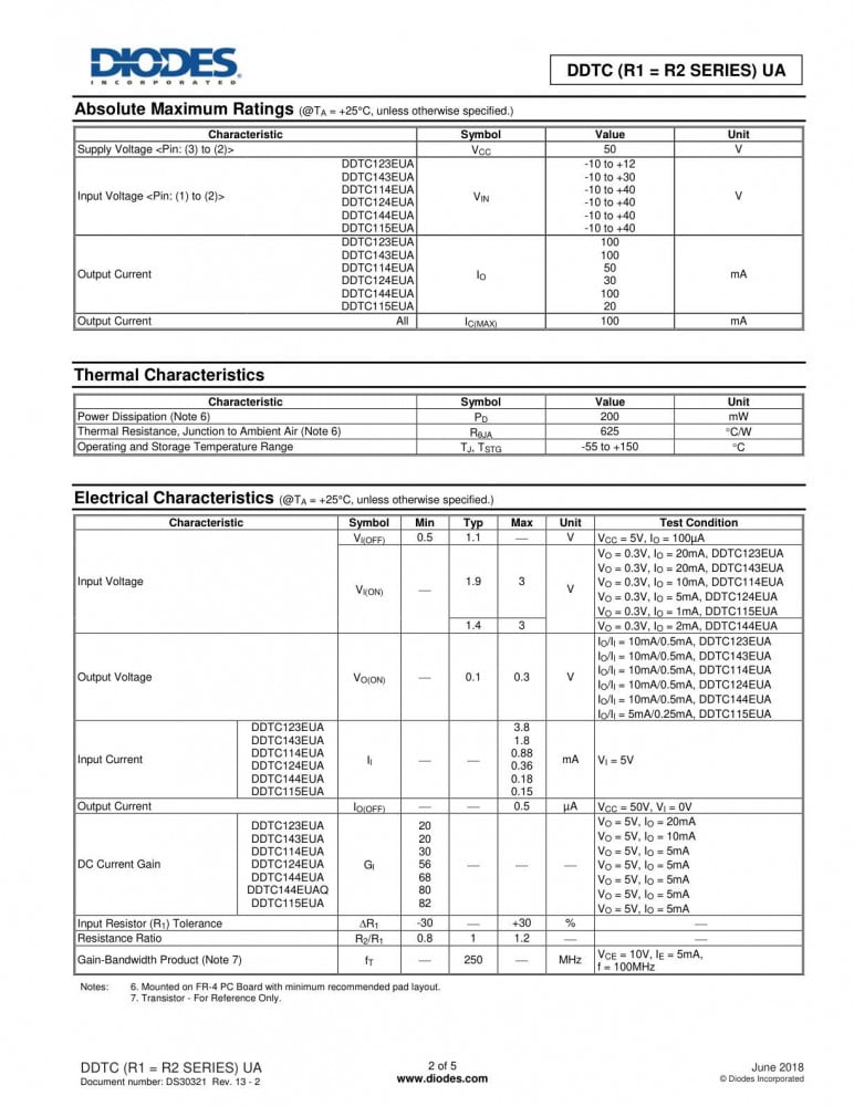 DDTC144EUAQ-13-F datasheet page 2
