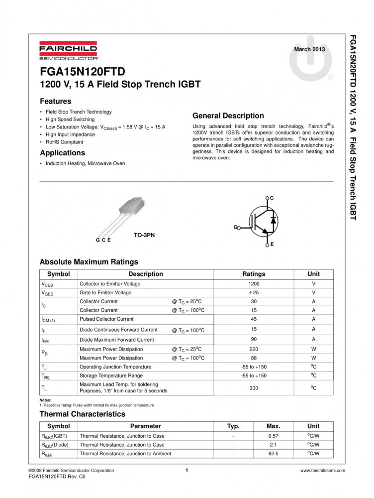 FGA15N120FTDTU datasheet page 1