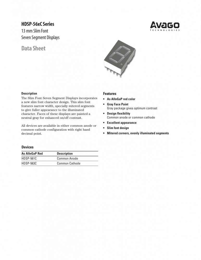 HDSP-563C datasheet page 1