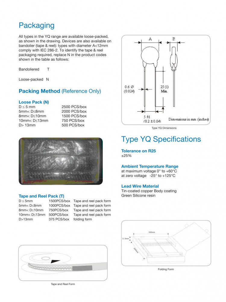 Type YQ thermistor technical document, page 2