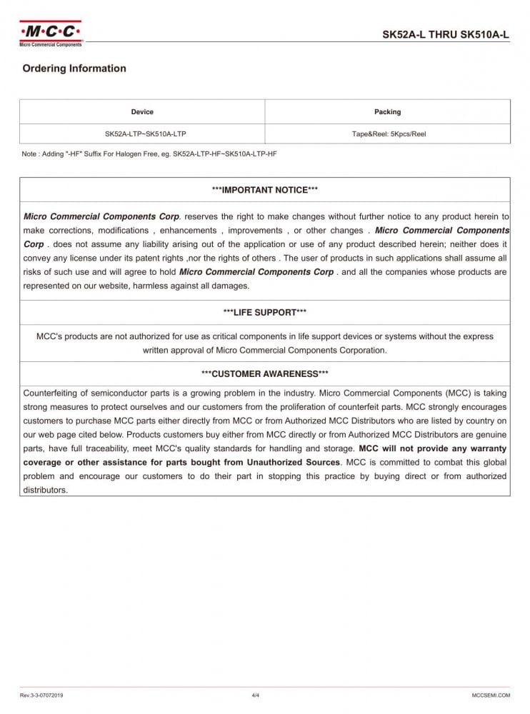 MCC SK54A-LTP datasheet page 4
