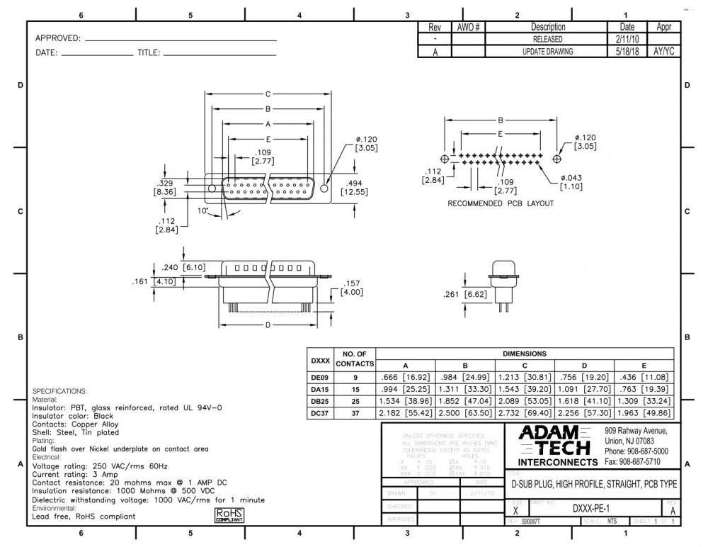 ADAM TECH DB25-PE-1 technical drawing page