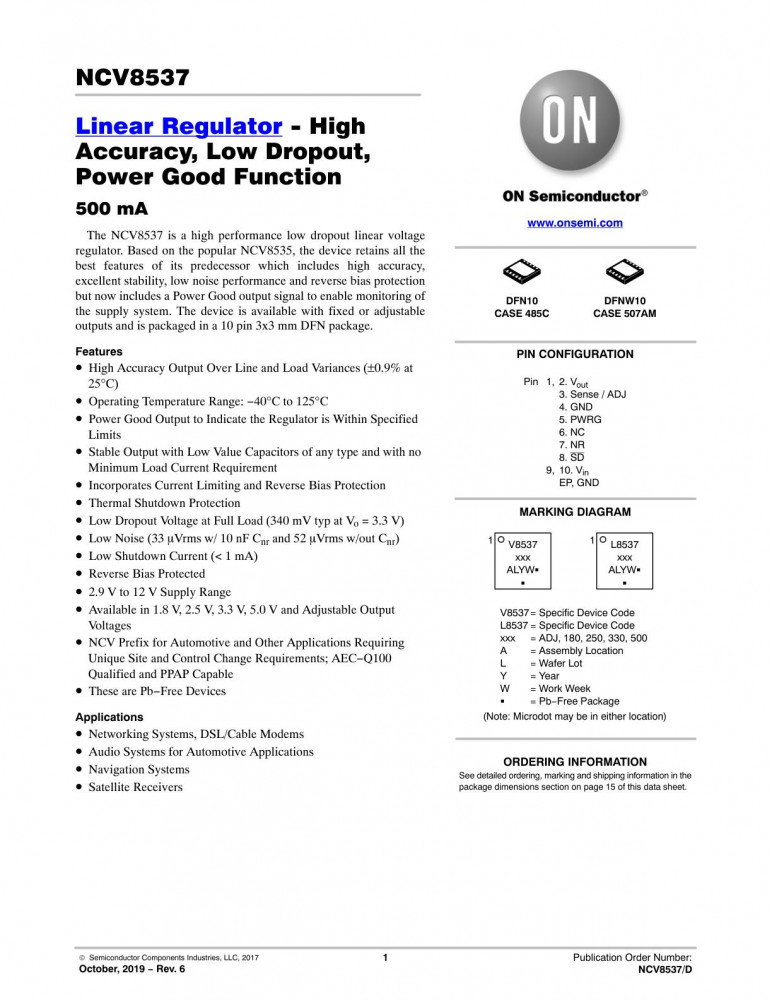 NCV8537 datasheet page 1