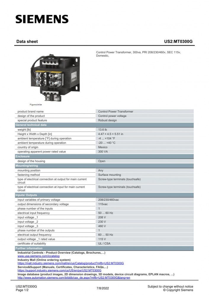 SIEMENS MT0300G datasheet page 1