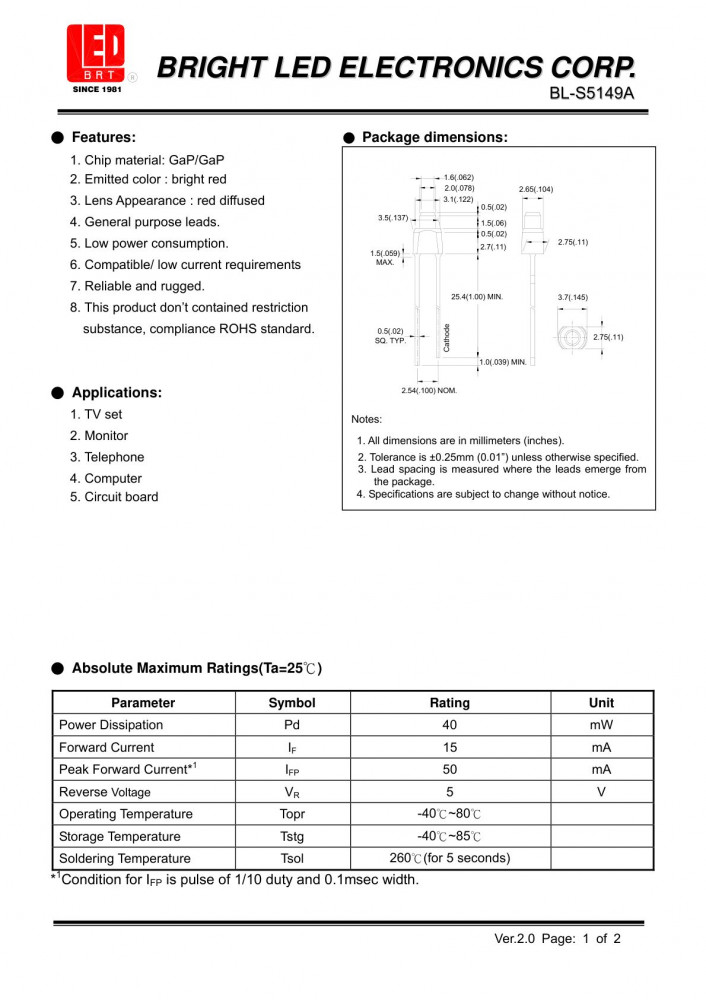 BL-S5149A datasheet image, page 1