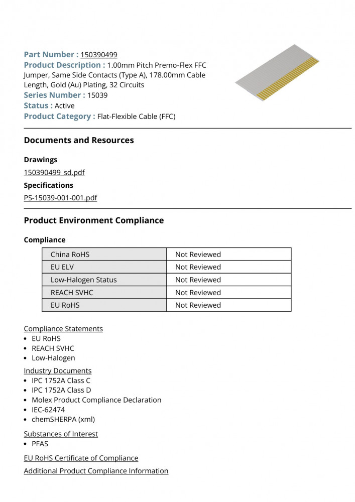 Molex 1.00 mm pitch FFC family specification, page 1